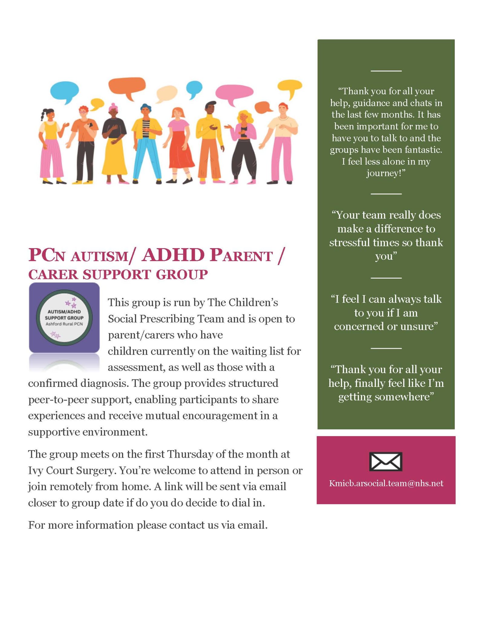 PCN AUTISM / ADHD PARENT / CARER SUPPORT GROUP – Ivy Court Surgery